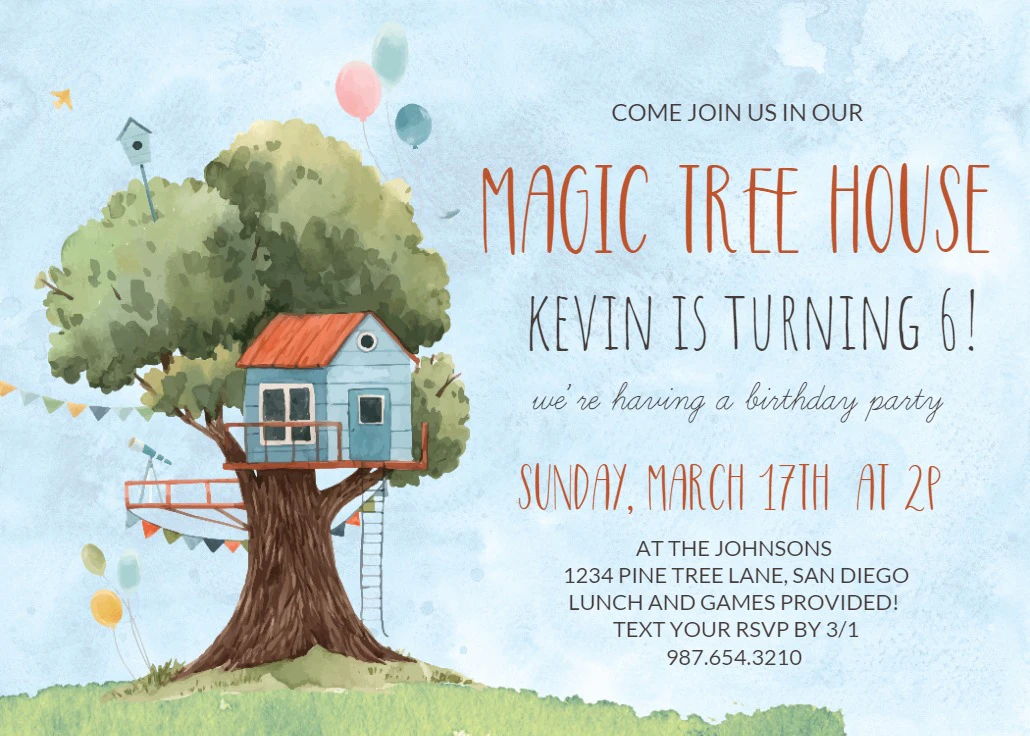 Tree House - Birthday Invitation Template (Free) | Greetings Island