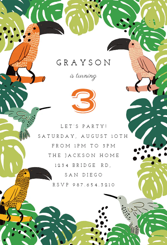 Tropical Garden - Birthday Invitation Template (Free) | Greetings Island
