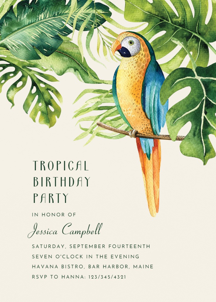 Tropical parrot - Birthday Invitation Template (Free) | Greetings Island
