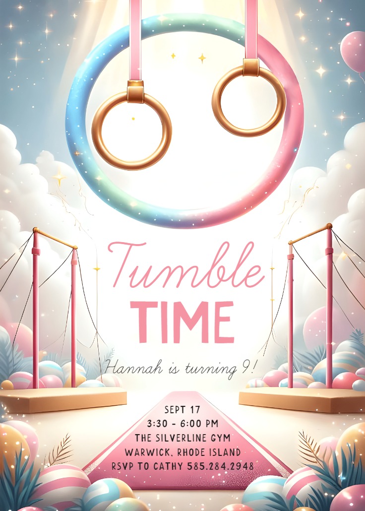 Tumble Time - Birthday Invitation Template (Free) | Greetings Island