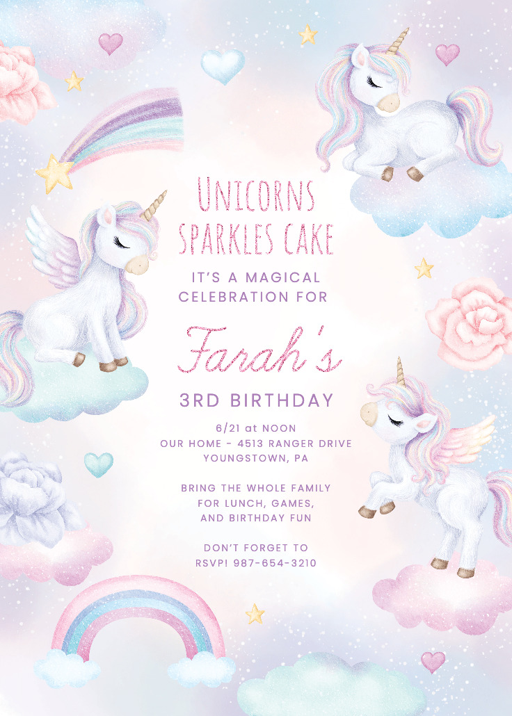 Unicorn Invitation Templates (Free) | Greetings Island