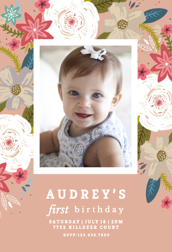 Flowers Frame - Birthday Invitation Template (Free) | Greetings Island