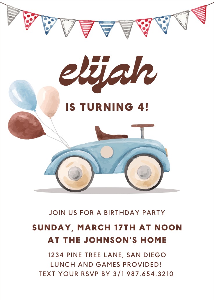 Cars Free Online Party Invitation Templates | Greetings Island