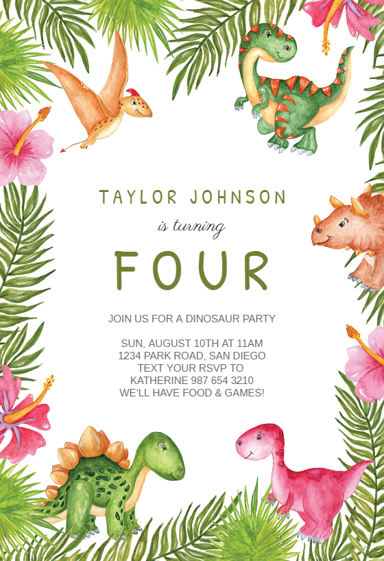 Dinosaurs Birthday Party - Birthday Invitation Template (Free ...