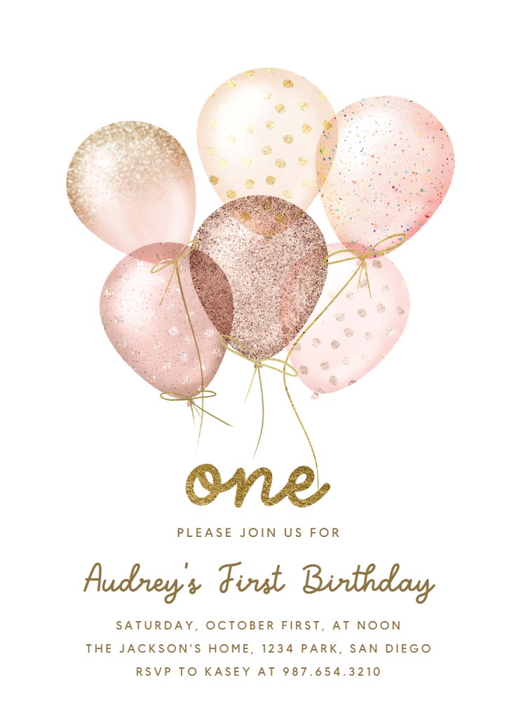 Whimsical Glitter Balloons Birthday Invitation Template Greetings