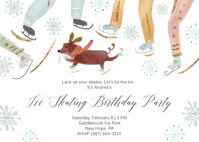 White Ice Skating - Birthday Invitation Template (Free) | Greetings Island