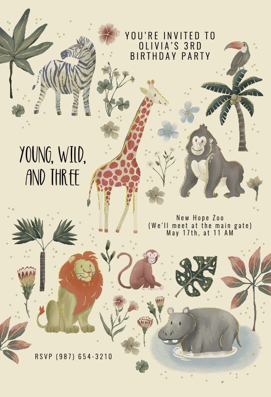 Young, Wild And Three - Birthday Invitation Template | Greetings Island