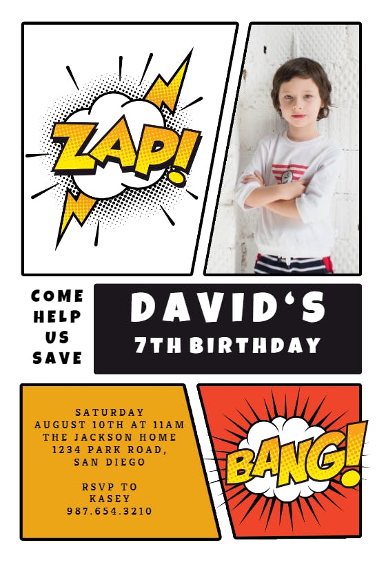 Zap Bang - Birthday Invitation Template | Greetings Island