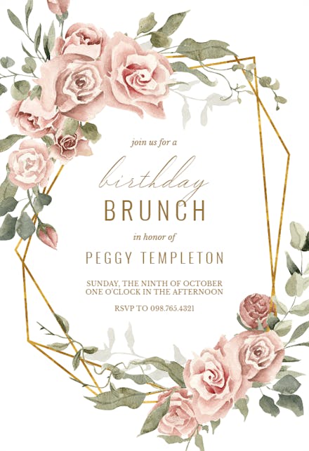 Dusty Pink Rose Gold Border - Invitación De Fiesta | Greetings Island