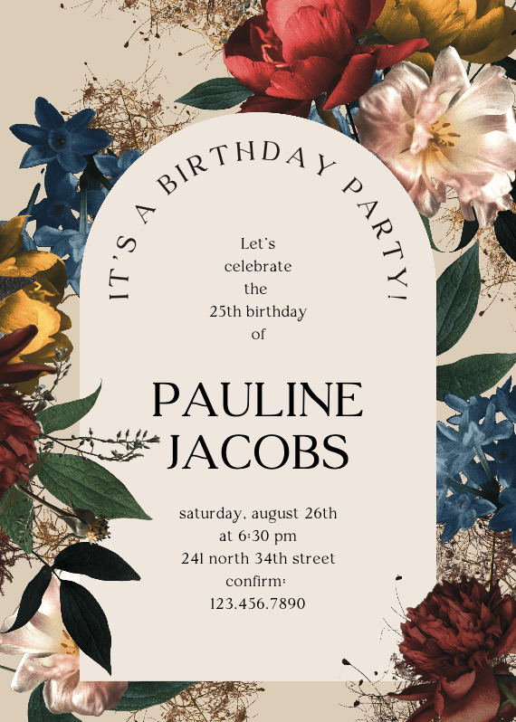 Dramatic Blooms - Birthday Invitation Template | Greetings Island