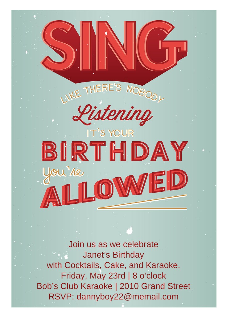 Sing - Birthday Invitation Template (Free) | Greetings Island