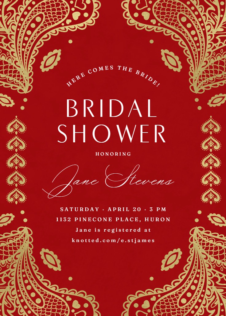 Elegant Henna - Bridal Shower Invitation Template | Greetings Island