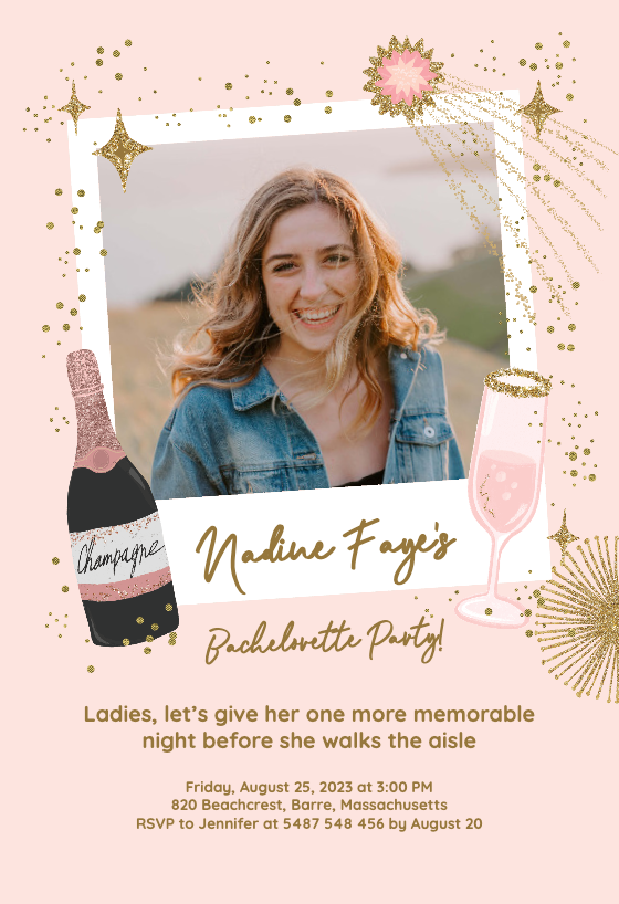 Polaroid Champagne - Bachelorette Party Invitation Template | Greetings ...