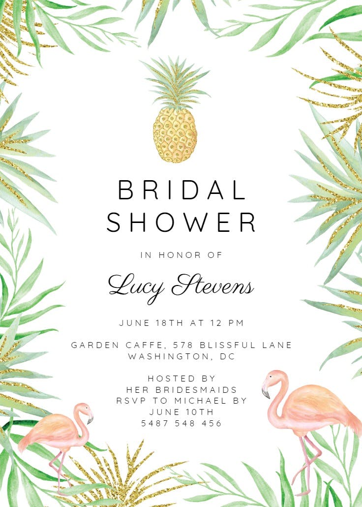 Tropical Flamingos Bridal Shower Invitation Template Free