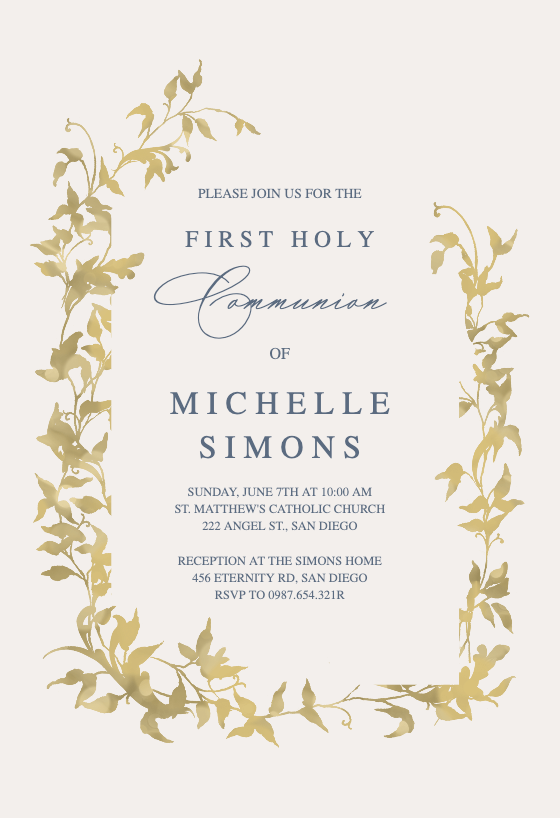 Blue Winter Wreath - First Holy Communion Invitation Template (Free ...