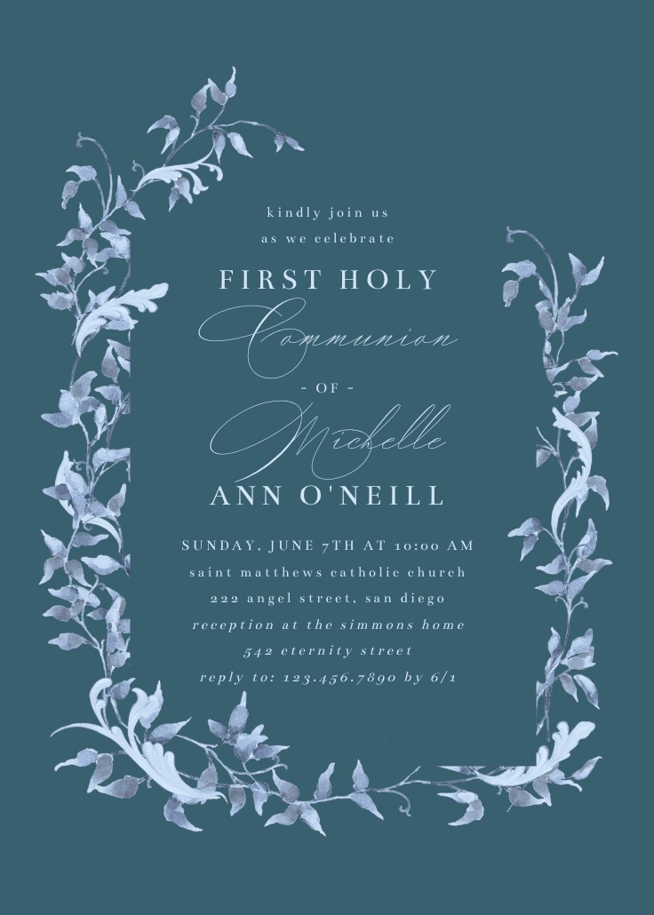 Blue winter wreath - First Holy Communion Invitation Template ...