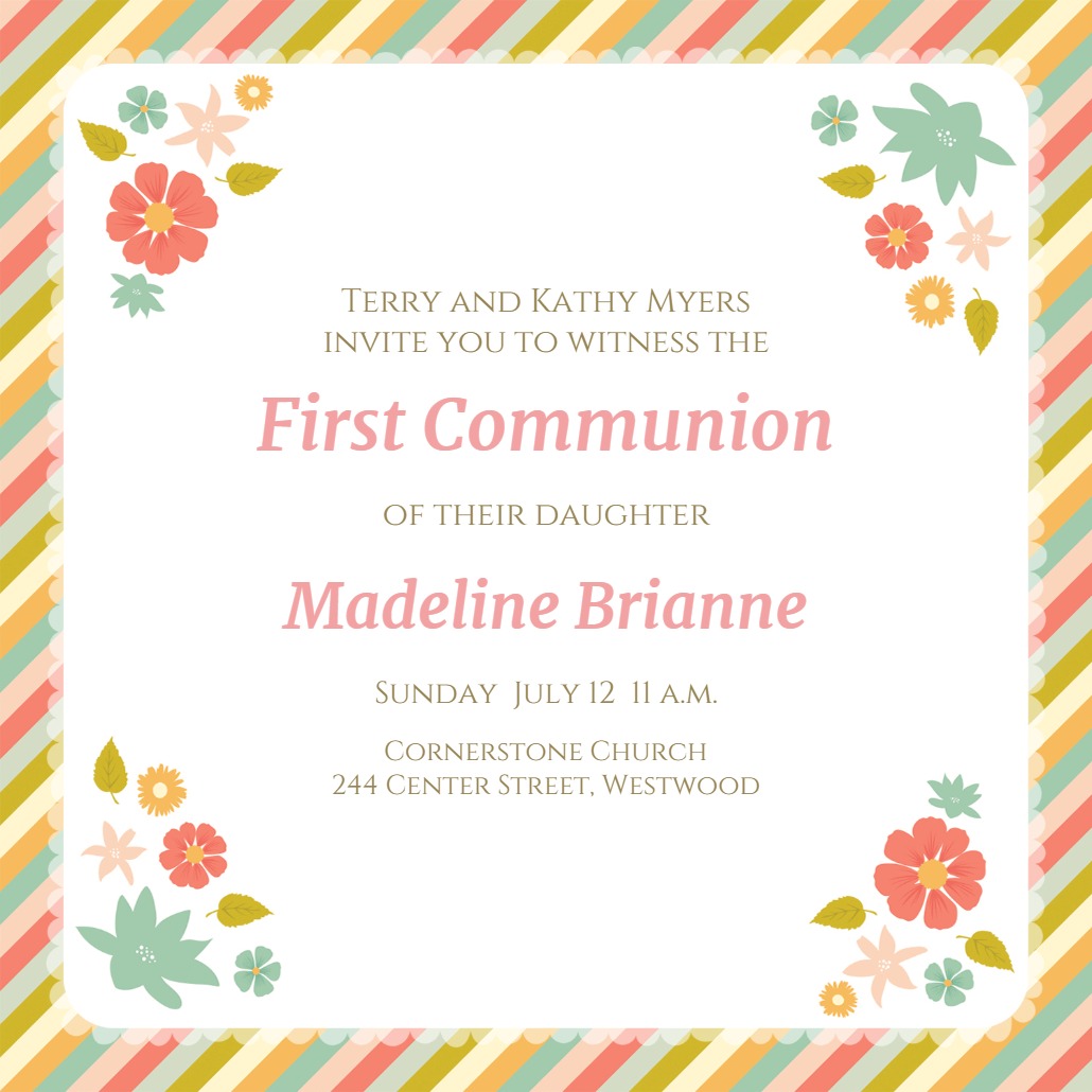 Bright Borders Square - First Holy Communion Invitation Template (Free ...