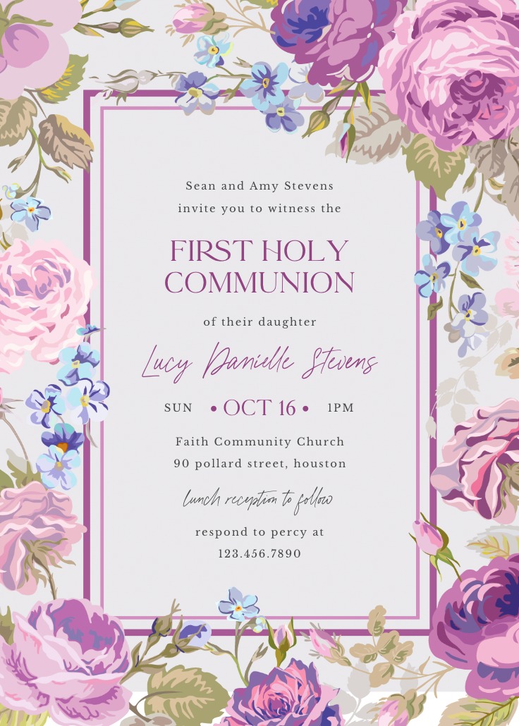 Spring Florals - First Holy Communion Invitation Template | Greetings ...