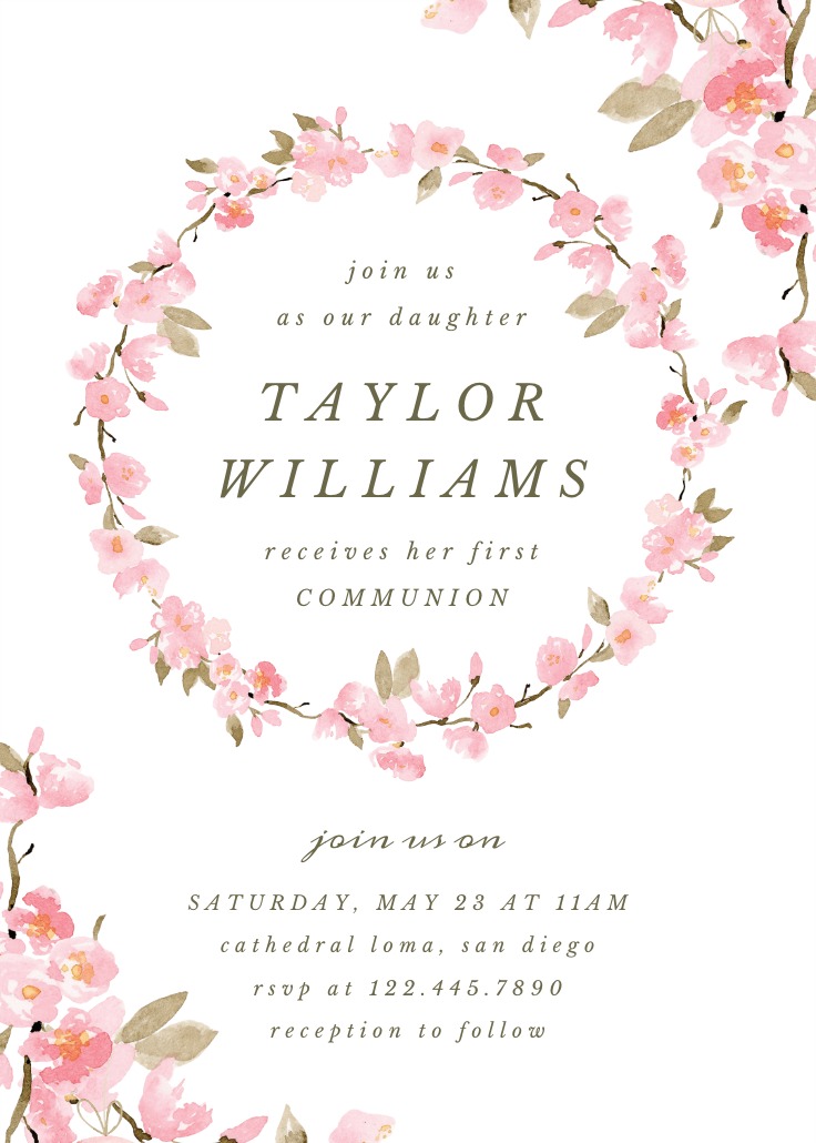 Elegant Cherry Blossom - First Holy Communion Invitation Template ...