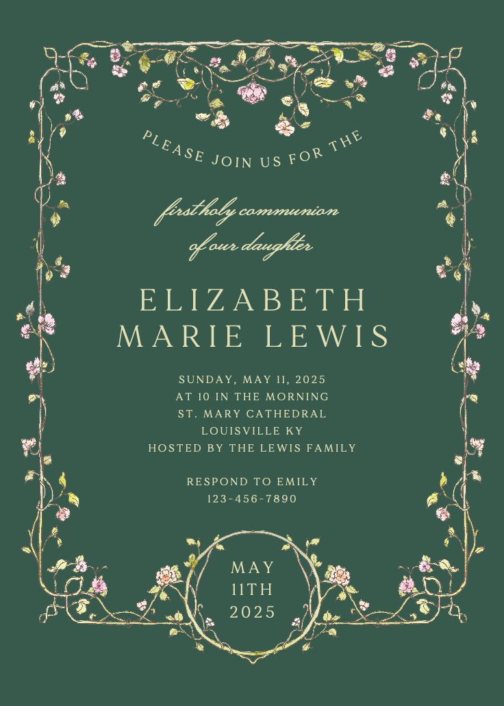 Elegant Florals - First Holy Communion Invitation Template | Greetings ...
