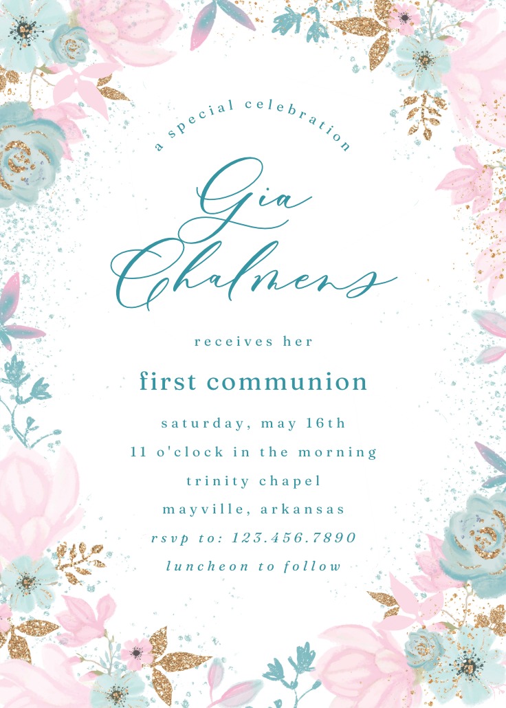 Spring Fairy Flower - First Holy Communion Invitation Template ...