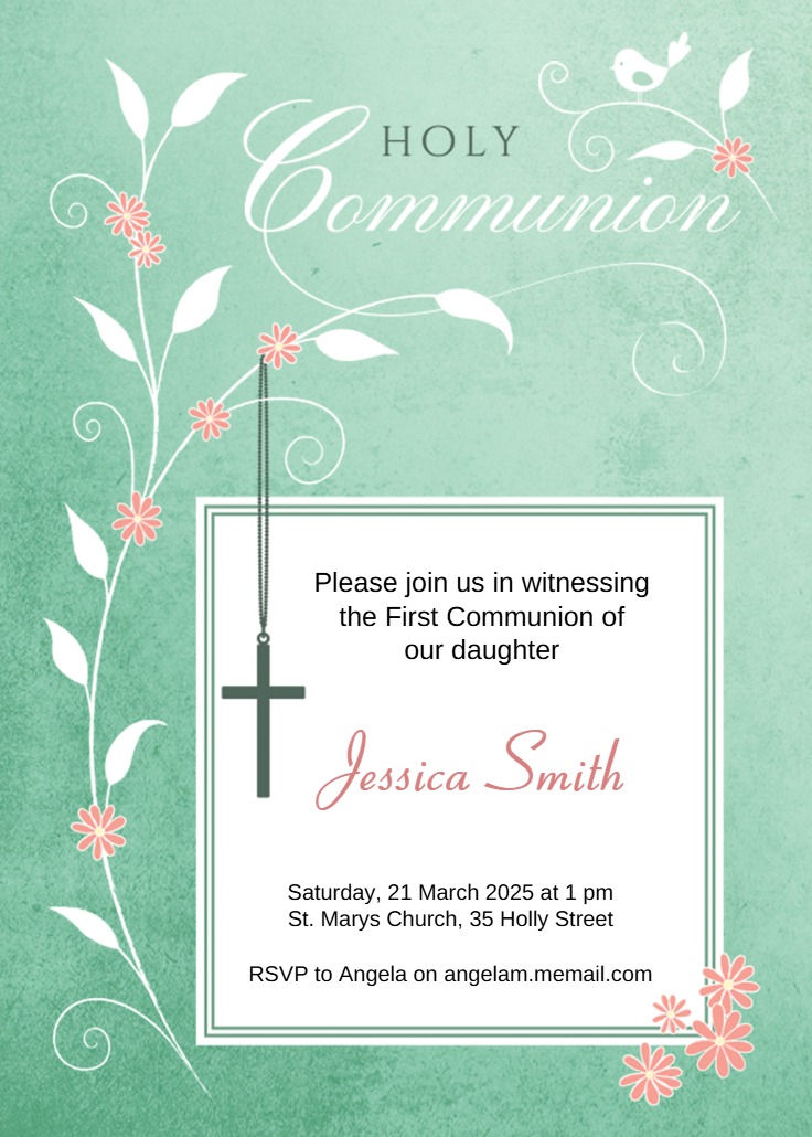 Floral Vine - First Holy Communion Invitation Template (Free ...