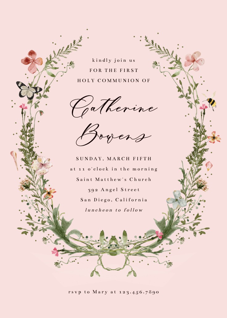Fresh Spring Wreath - First Holy Communion Invitation Template ...