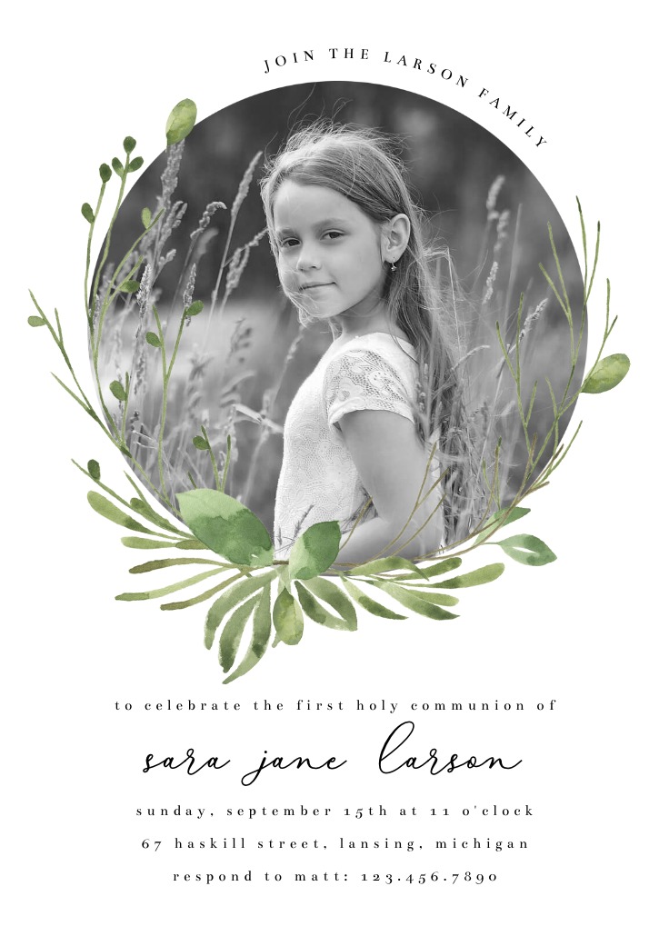 Olive leaves wreath - First Holy Communion Invitation Template ...