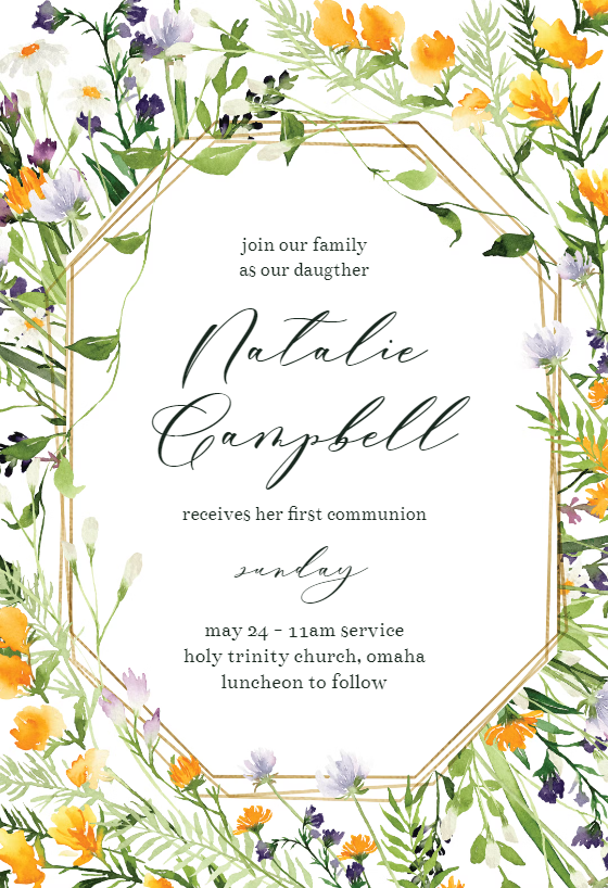Meadow Flowers - First Holy Communion Invitation Template | Greetings ...