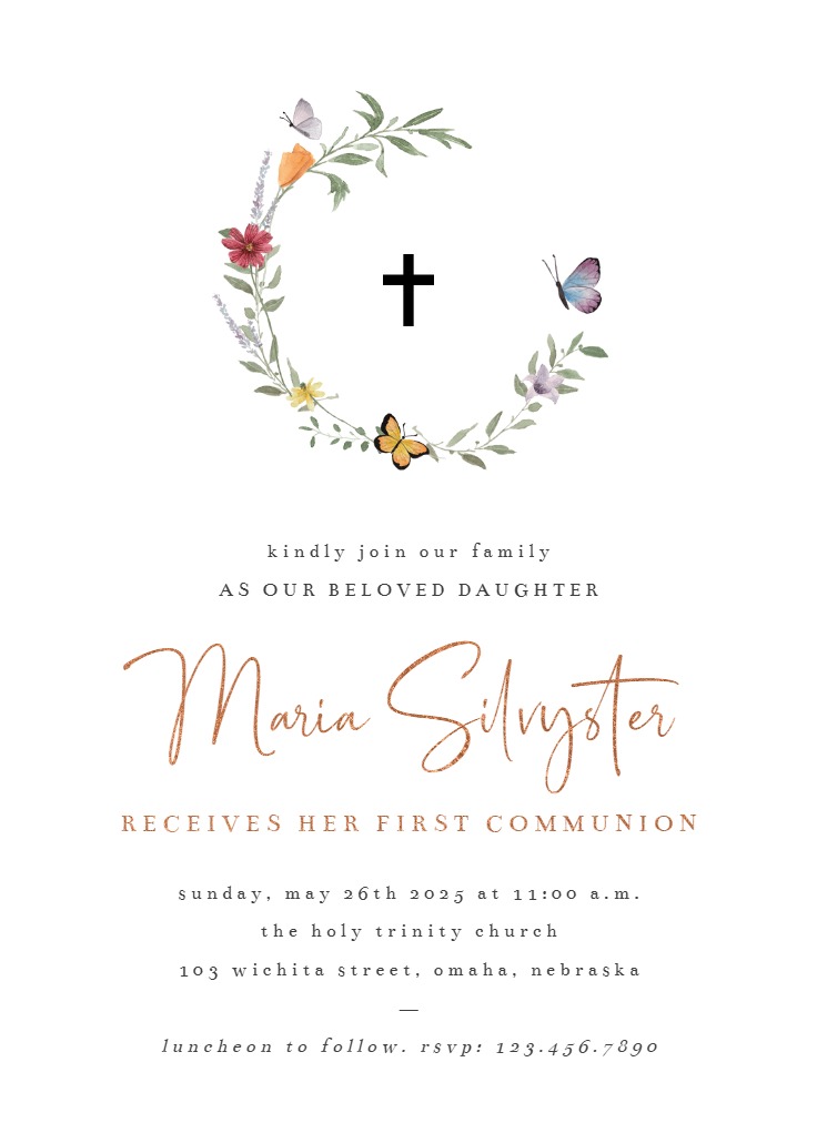 Meadow Monogram - First Holy Communion Invitation Template (Free ...