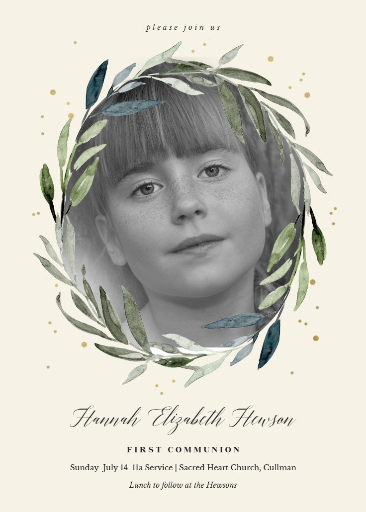 Olive leaves wreath - First Holy Communion Invitation Template ...