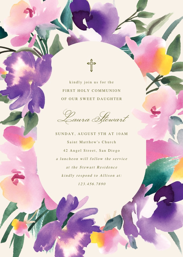 Purple frame - First Holy Communion Invitation Template | Greetings Island