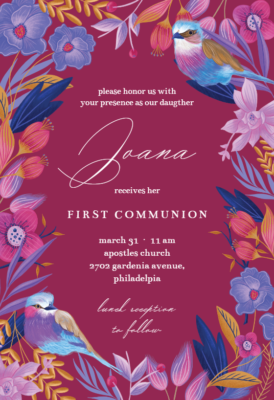 Purple Nature Frame - First Holy Communion Invitation Template ...