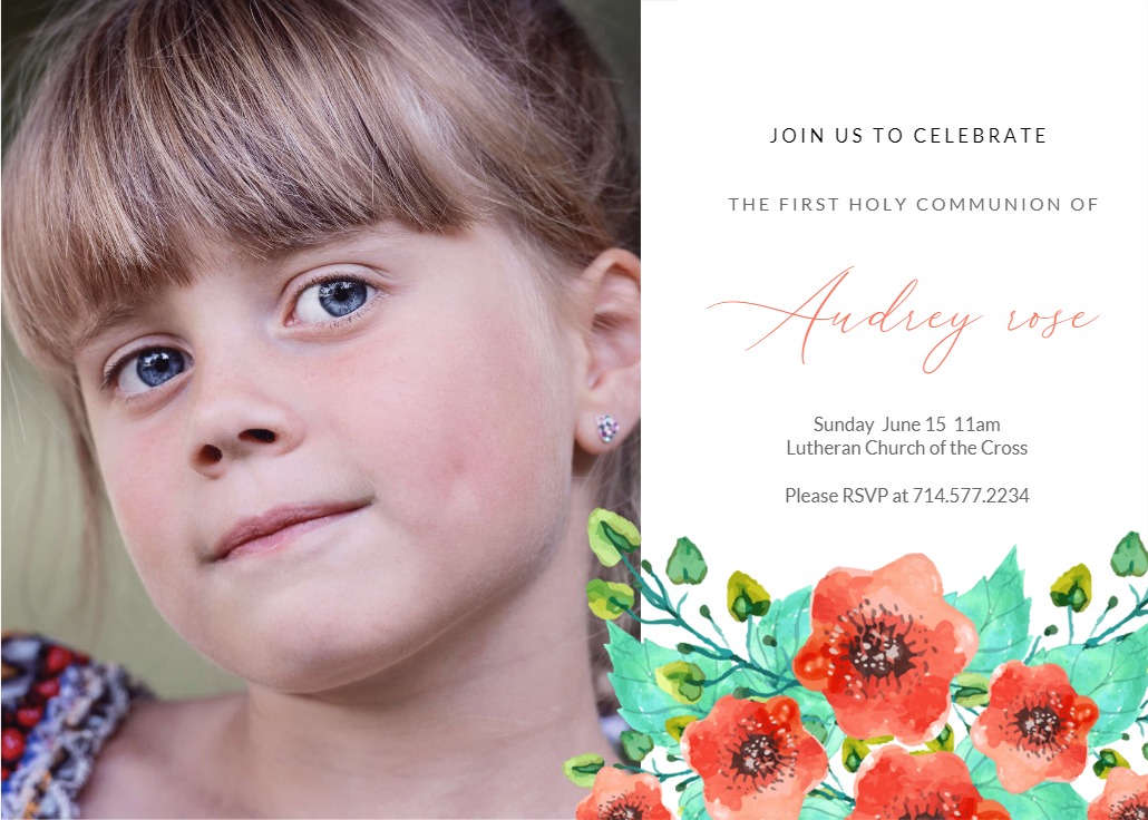 Orange Floral - First Holy Communion Invitation Template (Free ...