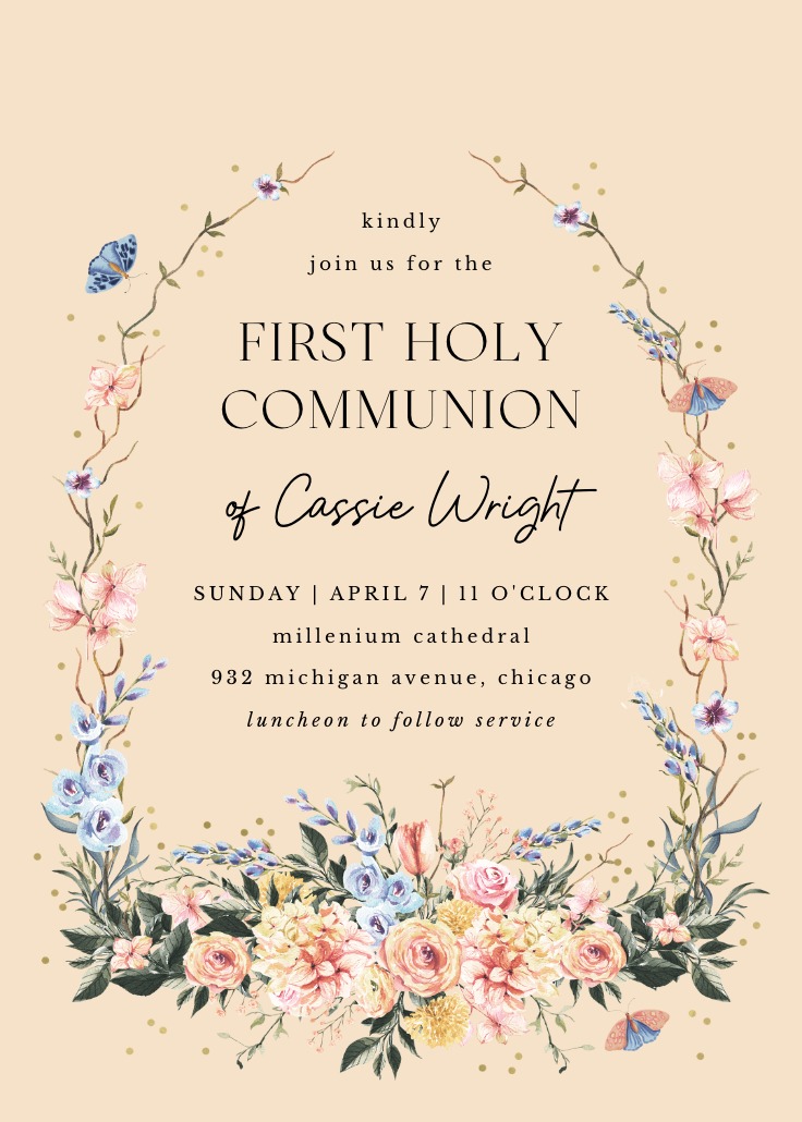 Spring Dusty Frame - First Holy Communion Invitation Template ...