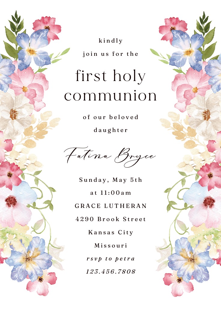 Spring Fairy Flower - First Holy Communion Invitation Template ...