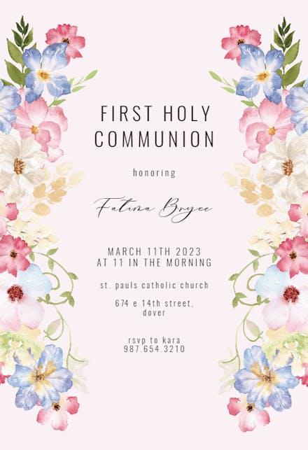 Spring Fairy Flower - First Holy Communion Invitation Template ...