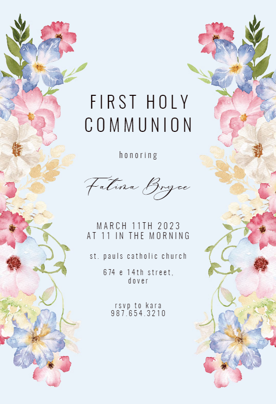 Spring Fairy Flower - First Holy Communion Invitation Template ...