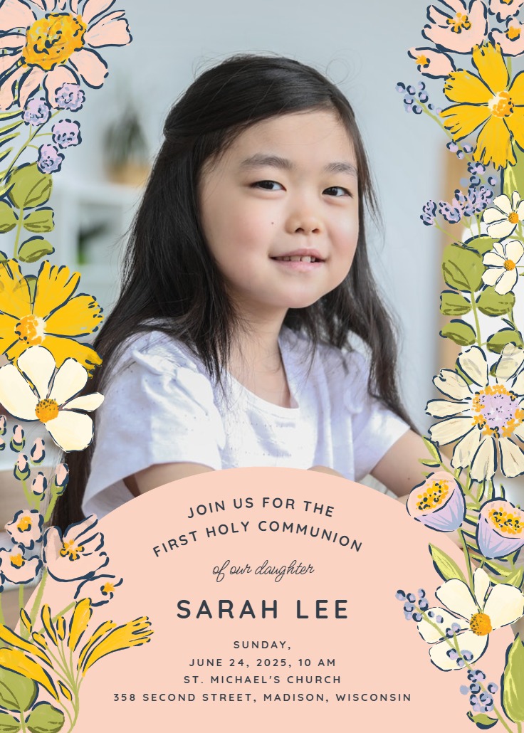 Spring Florals - First Holy Communion Invitation Template | Greetings ...