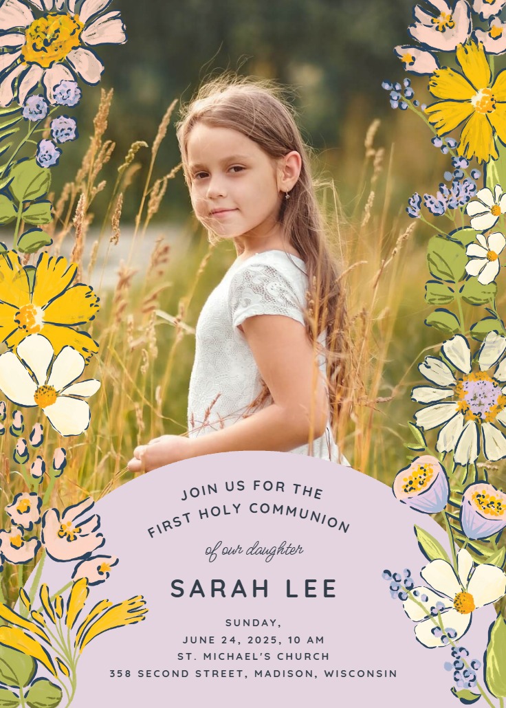 Spring Florals - First Holy Communion Invitation Template | Greetings ...