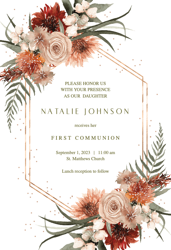Terracotta Frame - First Holy Communion Invitation Template | Greetings ...
