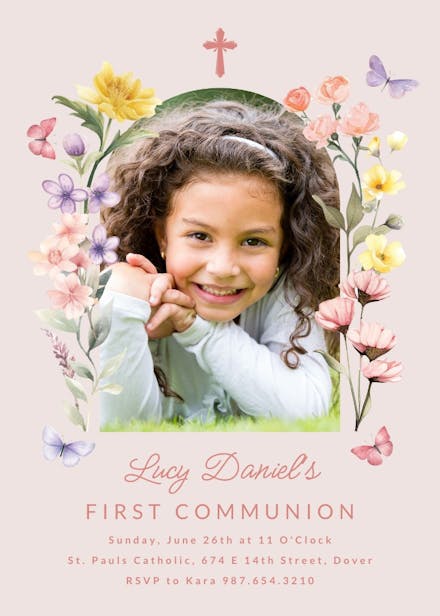 Wonderful Blossoms Frame - First Holy Communion Invitation Template ...