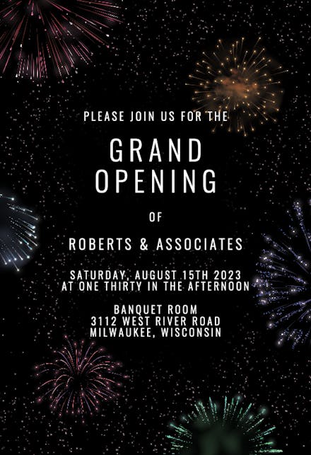 Fireworks Blast - Grand Opening Invitation Template (Free) | Greetings ...