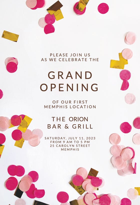 Party Confetti - Grand Opening Invitation Template | Greetings Island