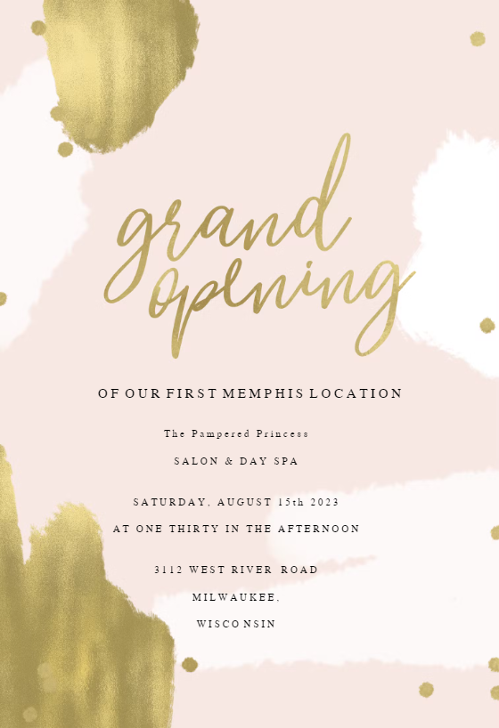 Pink & Gold Strokes - Grand Opening Invitation Template (Free ...