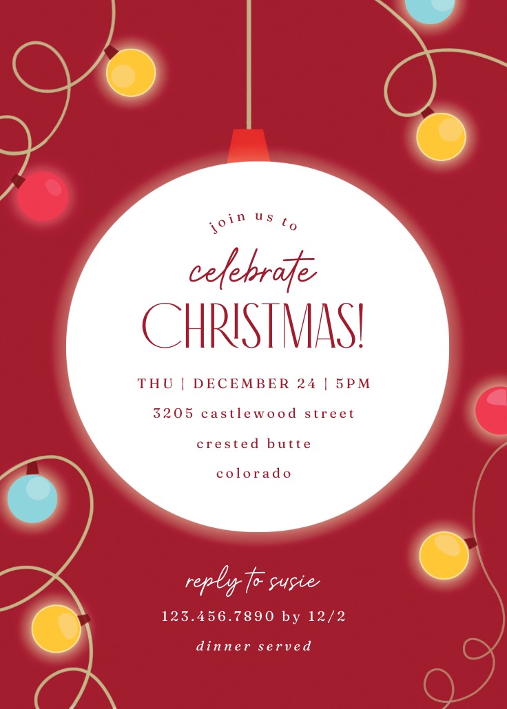 Christmas Light - Christmas Invitation Template (Free) | Greetings Island