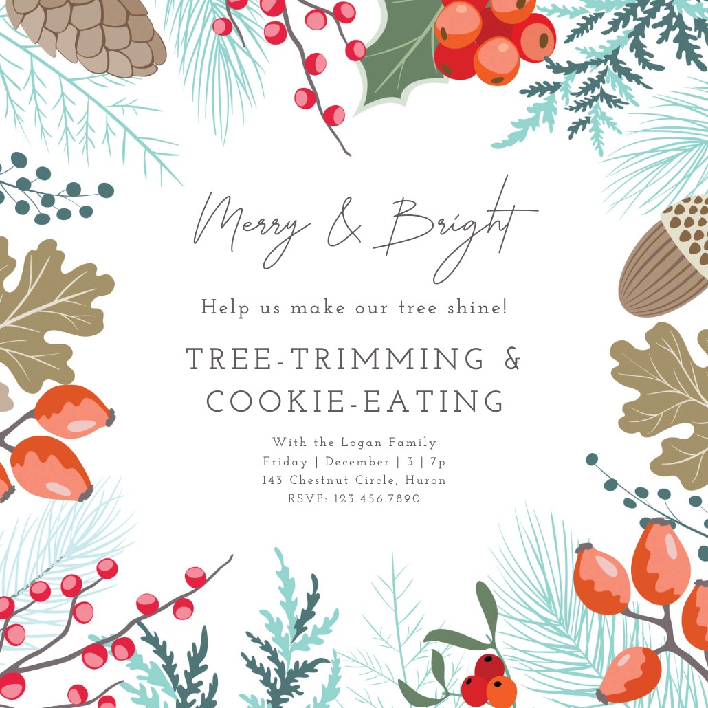 Festive Floral - Christmas Invitation Template (Free) | Greetings Island