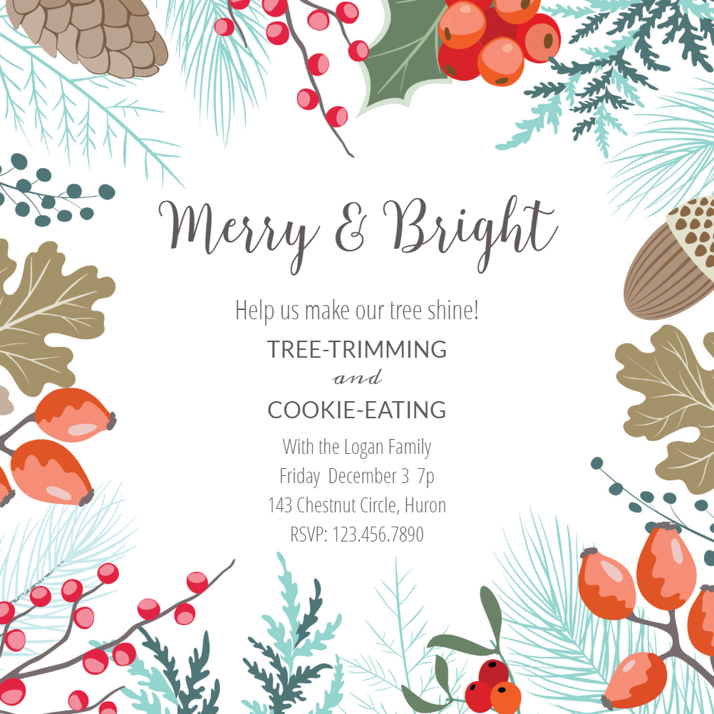 Festive Floral - Christmas Invitation Template (Free) | Greetings Island