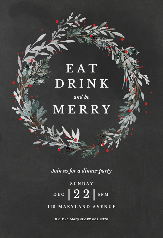 Leaf & Holly Border - Christmas Invitation Template | Greetings Island