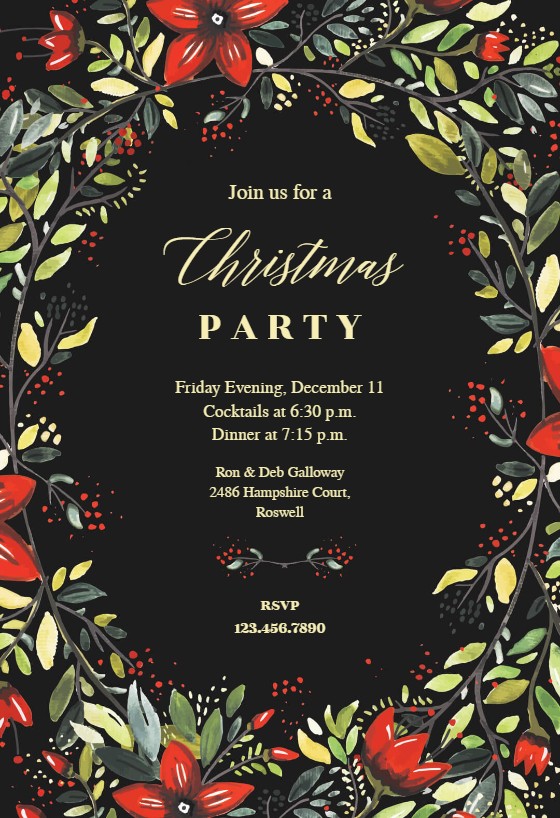 Festive Floral - Christmas Invitation Template (Free) | Greetings Island